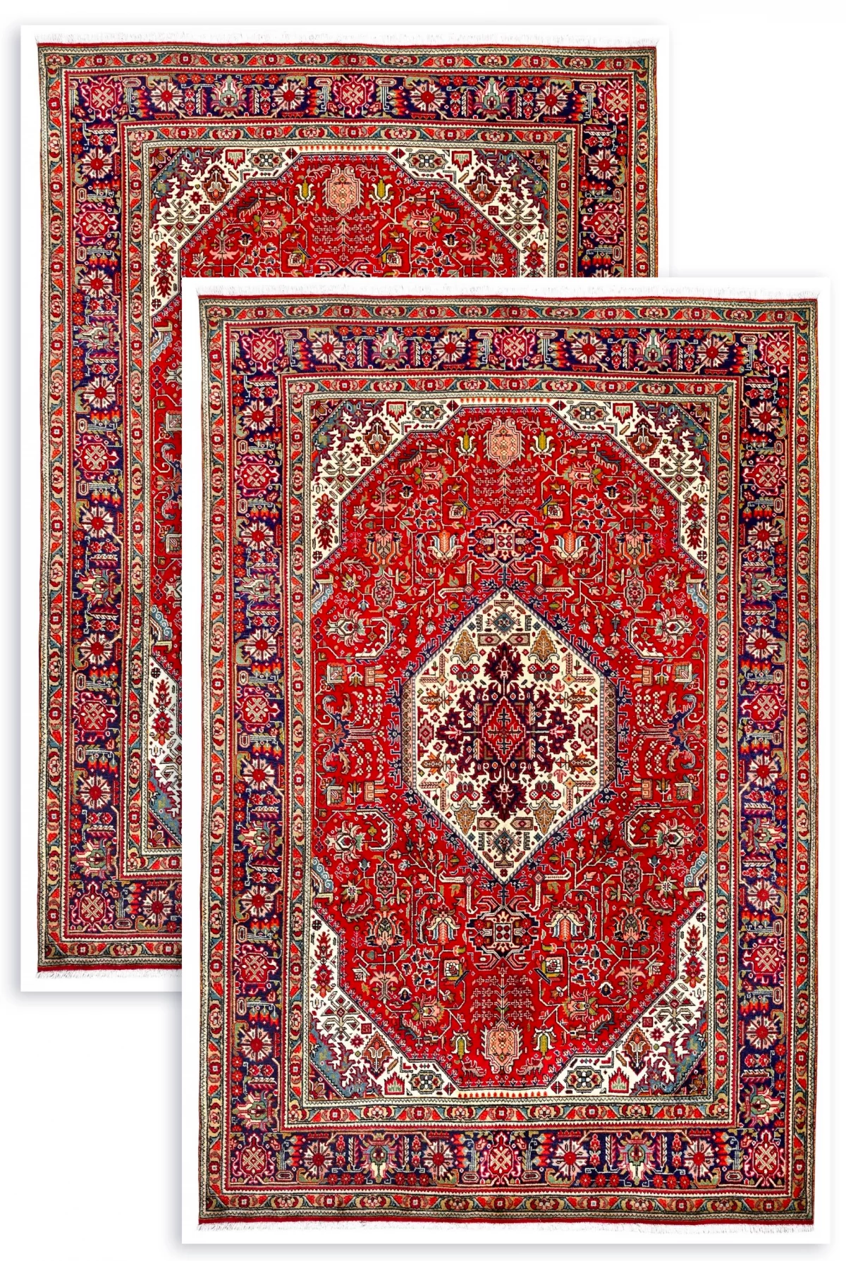 Twin Persian Tabriz Rugs ~1980, Geometric Design | CarpetShip